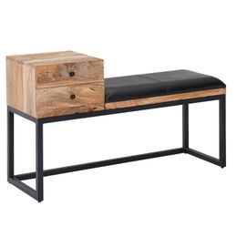 Sitzbank FineBuy Flurbank Echtleder Holz Massiv 100 cm Polsterbank Stauraum Bank