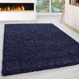 KADIMA DESIGN Hochflorteppich RHEIN, einfarbig, Marineblau, 140 x 200 cm