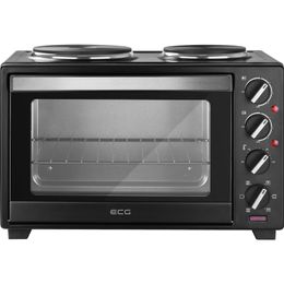 ECG ETH 3001B Minibackofen mit Kochplatte (30 l Garraumvolumen, Ober- und Unterhitze, 1600 W, 2 integrierte Kochplatten, inkl. Drehspie&szlig;)