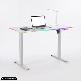 hjh OFFICE Elektrisch h&ouml;henverstellbarer Schreibtisch Worktime LED Melaminharzbeschichtete Spanplatte