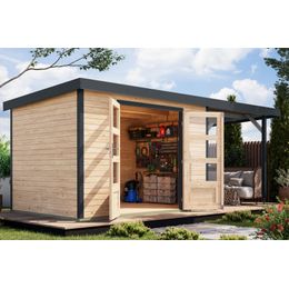 Gartenhaus Karibu, braun, Massivholz, Gartenh&auml;user, "Jupiterino 4 SET, in verschiedenen Farben", inkl. Anbaudach