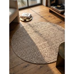 KADIMA DESIGN Flachgewebe-Teppich Ethno Beige 120x120 cm Ethno-Streifen