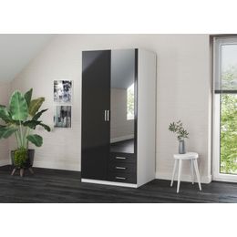 Kleiderschrank Priess, B:94cm H:193cm T:56cm, schwarz-wei&szlig;, Holzwerkstoff, Schlafzimmer, Schr&auml;nke, "Amsterdam, viel Stauraum durch viele Schubk&auml;sten,