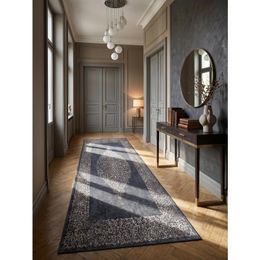 KADIMA DESIGN Flachwebteppich Waschbar PIZOL, mit Barock-Motiv, Schwarz, 80 x 150 cm
