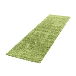 KADIMA DESIGN Teppich Hochflor RHEIN in Gr&uuml;n, einfarbig, 80 x 250 cm