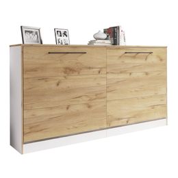 VCM Schrankbett H. 114 x B. 213 x T. 43 cm, Wandklappbett horizontal mit Lattenrost 90x200 cm, Bettschrank, Kommode Smalu