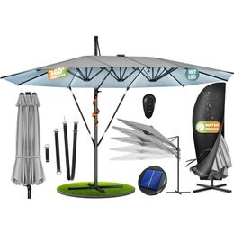 KESSER&reg; Sonnenschirm Doppelsonnenschirm 4,6m x 2,7m Ampelschirm Abdeckung & Windsicherung mit Kurbel & St&auml;nder Kurbelschirm Aluminium wasserabweisend Neigbar Kippbar 360&deg; Drehbar