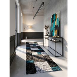 KADIMA DESIGN Kurzflorteppich LATEMAR, kariert, T&uuml;rkis, 80 x 300 cm