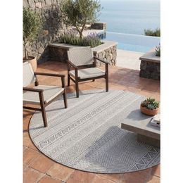 KADIMA DESIGN Outdoor-Teppich Ethno-Streifen mit Rauten Grau 200x200 cm Wetterfest