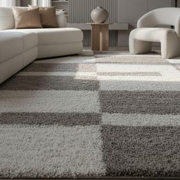 KADIMA DESIGN Hochflorteppich WERFEN, kariert, Beige, 80 x 150 cm