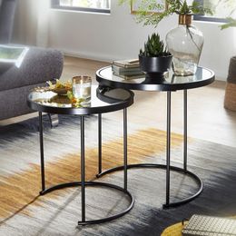 FineBuy Couchtisch 2tlg Rund Schwarz Spiegel Glas Wohnzimmertisch Beistelltisch