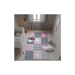 KADIMA DESIGN Kinderteppich TASNA, mit Herz-und-Stern-Motiv, Rosa, 200 x 290 cm