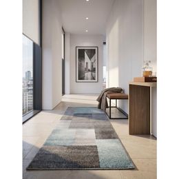 KADIMA DESIGN Kurzflorteppich SOLDA, kariert, Blau, 80 x 150 cm