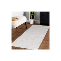 KADIMA DESIGN Teppich Kurzflor ILLER in Creme, mit 3D-Design, aus Jute, 80 x 250 cm