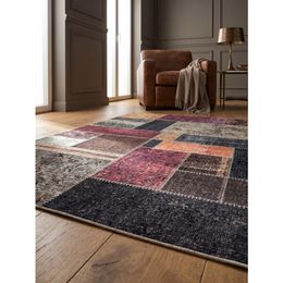 KADIMA DESIGN Flachwebteppich Waschbar PIZOL, im Patchwork-Stil, Bunt, 140 x 200 cm