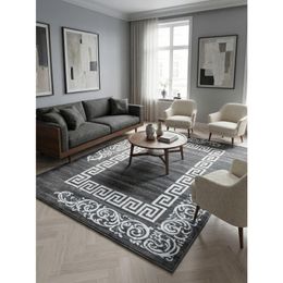 KADIMA DESIGN Teppich Kurzflor ASPEN in Grau, mit M&auml;ander-Muster, 80 x 150 cm