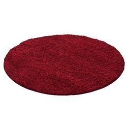KADIMA DESIGN Hochflorteppich RHEIN, einfarbig, Rot, &Oslash; 200 cm