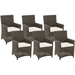 CLP Gartenstuhl 6er Set Fontana, Polyrattan Gartenst&uuml;hle, Hochlehner mit Sitzkissen, Wetterfeste Garten-Sessel mit Armlehnen, Outdoor Stuhlset