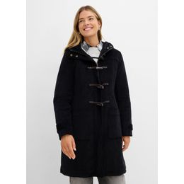 bonprix Gef&uuml;tterter Cord-Dufflecoat, schwarz, Gr.38, Gef&uuml;tterter Cord-Dufflecoat mit Kapuze und Knebelkn&ouml;pfen, aus Cord
