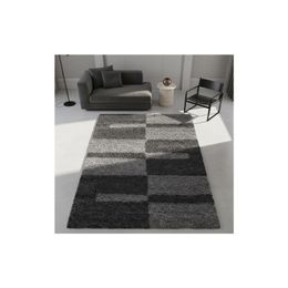 KADIMA DESIGN Hochflorteppich WERFEN, kariert, Grau, 200 x 290 cm