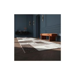 KADIMA DESIGN Teppich Kurzflor DRAU in Braun, abstrakt kariert, 80 x 300 cm