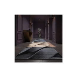 KADIMA DESIGN Teppich Kurzflor DRAU in Schwarz, mit abstraktem Wellenmuster, aus Polypropylen, 80 x 300 cm