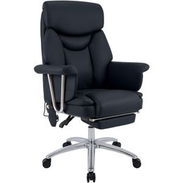 CLP B&uuml;rostuhl ergonomisch mit Massagefunktion Dahra, h&ouml;henverstellbarer Schreibtischstuhl mit Fu&szlig;ablage, Echtleder Akzente, belastbar bis 135 kg