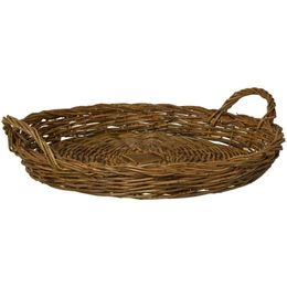 IB Laursen Tablett aus Weidengeflecht rund mit 2 Henkeln Natur - 40 x 39 x 10 cm