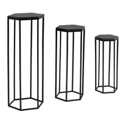 Satztisch FineBuy Massivholz Blumentisch 3er Set S&auml;ulentisch Dekos&auml;ule Eckig