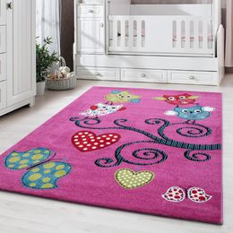 KADIMA DESIGN Kinderteppich TASNA, mit Eulen-Motiv, Violett, 120 x 170 cm