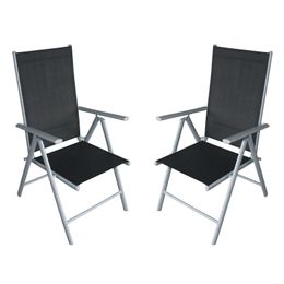 DEGAMO 2x Klappsessel RAVENNA Aluminium silbergrau + Kunstgewebe schwarz (4-er Set)