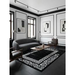 KADIMA DESIGN Kurzflorteppich ASPEN, mit M&auml;ander-Muster, Schwarz, 80 x 150 cm