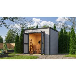 Gartenhaus Weka, grau, Massivholz, Gartenh&auml;user, "Batu 1,5, Flachfach, Vollholzt&uuml;r", 28 mm starke Blockbohlen, in verschiedenen Farben