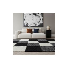 KADIMA DESIGN Hochflorteppich RHEIN, kariert, Schwarz, 120 x 170 cm