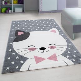 KADIMA DESIGN Kinderteppich TASNA, mit Katzen-Motiv, Rosa, 140 x 200 cm