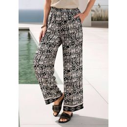 GOLDNER Damen Stoffhose "Kurzgr&ouml;&szlig;e Viskosehose mit Bicolor-Druck", schwarz, Gr. 22, Obermaterial: 100% Viskose CV., Hosen, Eingriffstaschen an der