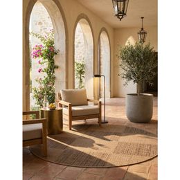 KADIMA DESIGN Outdoor-Teppich Karo-Patchwork Jute Beige 200x200 cm Wetterfest