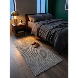 KADIMA DESIGN Hochflorteppich Organische B&ouml;gen mit 3D-Effekt Silber 80x250 cm Waschbar