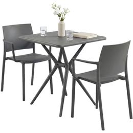 CLP Gartenm&ouml;bel-Set wetterfest Pula, 2 Stapelst&uuml;hle und quadratischer Bistrotisch, Sitzgruppe aus Kunststoff f&uuml;r Balkon, Terrasse und Garten