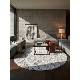 KADIMA DESIGN Hochflorteppich TALFER, geometrisch, aus Polypropylen, Grau, &Oslash; 160 cm
