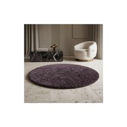 KADIMA DESIGN Hochflorteppich SPREE, einfarbig, Violett, &Oslash; 120 cm