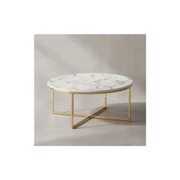 KADIMA DESIGN Stylischer Runder Sofatisch, Marmor-Optik, Goldfarbenes Gestell, 80 cm
