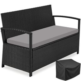 TecTake&reg; Rattan-Gartenbank, 2-Sitzer, wetterfest, robustes Polyrattan, 128 x 56 x 77,5 cm, inklusive Schutzh&uuml;lle