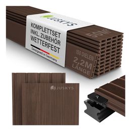 Juskys WPC Terrassendielen 50 m&sup2; &ndash; 220 cm Dielen, wetterfest inkl. Unterkonstruktion &ndash; Braun