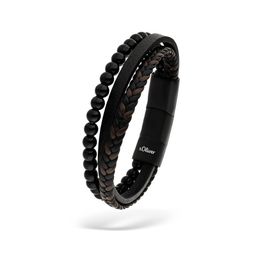 s.Oliver Herren Armband, 22cm, Leder Materialmix, schwarz, Leder, Materialmix, Armb&auml;nder