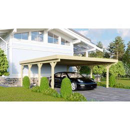 Doppelcarport Karibu, beige, Carports, "&raquo;Classic 2 SET&laquo; Stahl-Dach Variante A, kesseldruckimpr&auml;gniert", aus Masivholz