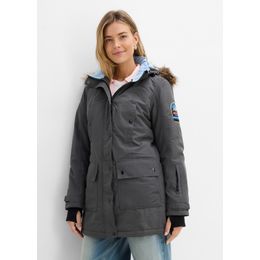 bonprix wasserdichte Funktions-Outdoor-Longjacke mit Kapuze, grau, Gr.38, Praktische Regenjacke mit abnehmbarer Kapuze f&uuml;r Outdoor-Aktivit&auml;ten