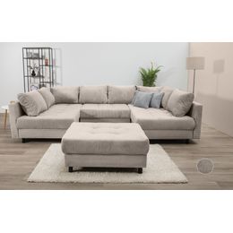 Wohnlandschaft Collection AB, B:298cm H:44cm T:184cm, grau, 100%Polyester, Sofas, "Toni U-Form, B: 298 cm, XXL-Liegefl&auml;che 282x178 cm mit Hocker",