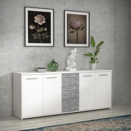 Sideboard FORTE, B:179cm H:74,1cm T:42cm, wei&szlig;, Spanplatte, Wohnzimmer, Sideboards, "Sideboard, 180 cm Breit, 3 Schubk&auml;sten, viel Platz"