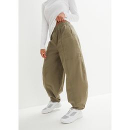 bonprix Damen Pumphoseoliv (l&auml;nge: regul&auml;r), Gr. 50, Obermaterial: 98% Baumwolle, 2% Elasthan, Hosen, extra weiter Schnitt, bequemer Bund, lockere